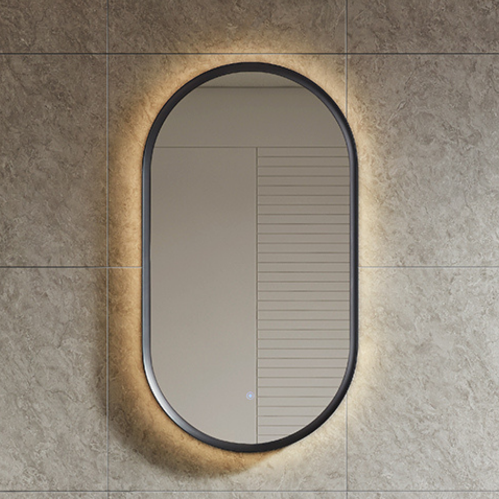 Bella Oval Black Framed LED Mirror with Demister – 500 x 1000mm - The ...